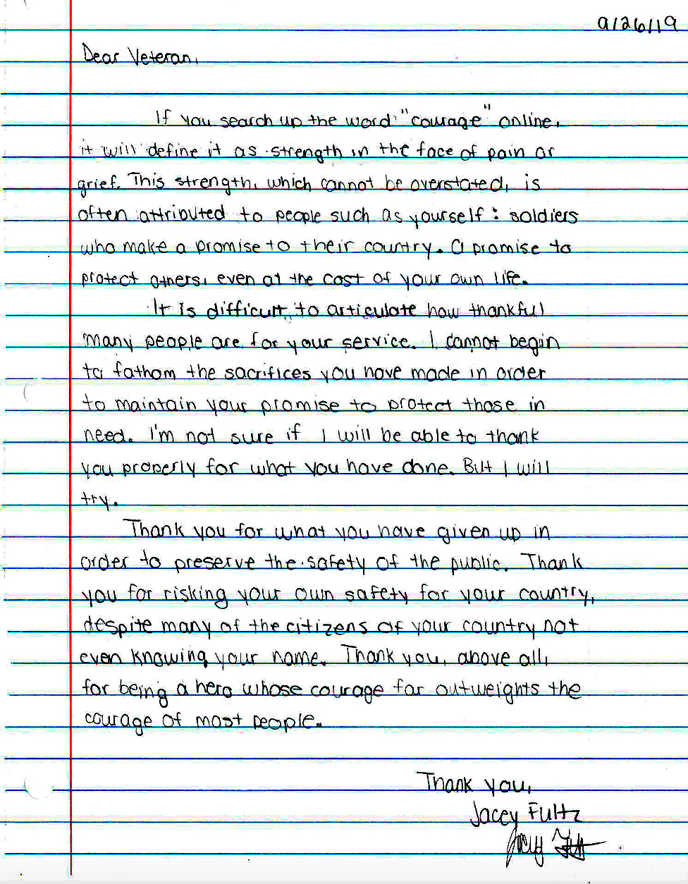 ‘Letters To Veterans’ From Area Students. Today’s Letter Written By ...