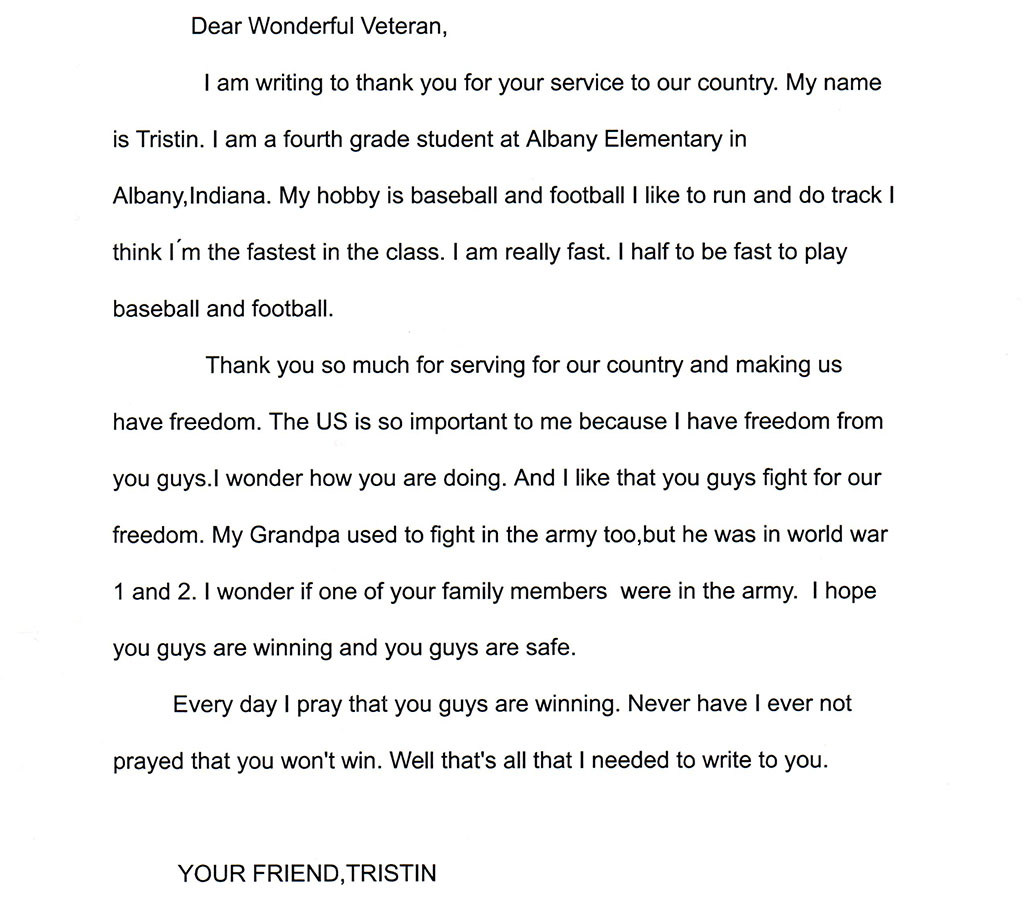‘Letters To Veterans’ From Area Students. Today’s Letter Written By ...