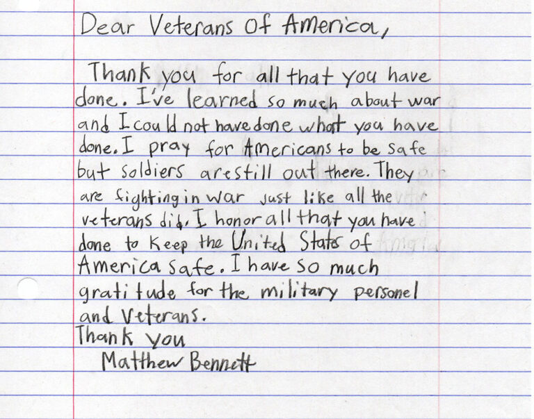 ‘Letters to Veterans’ From Area Students: Today’s Letter Written by ...